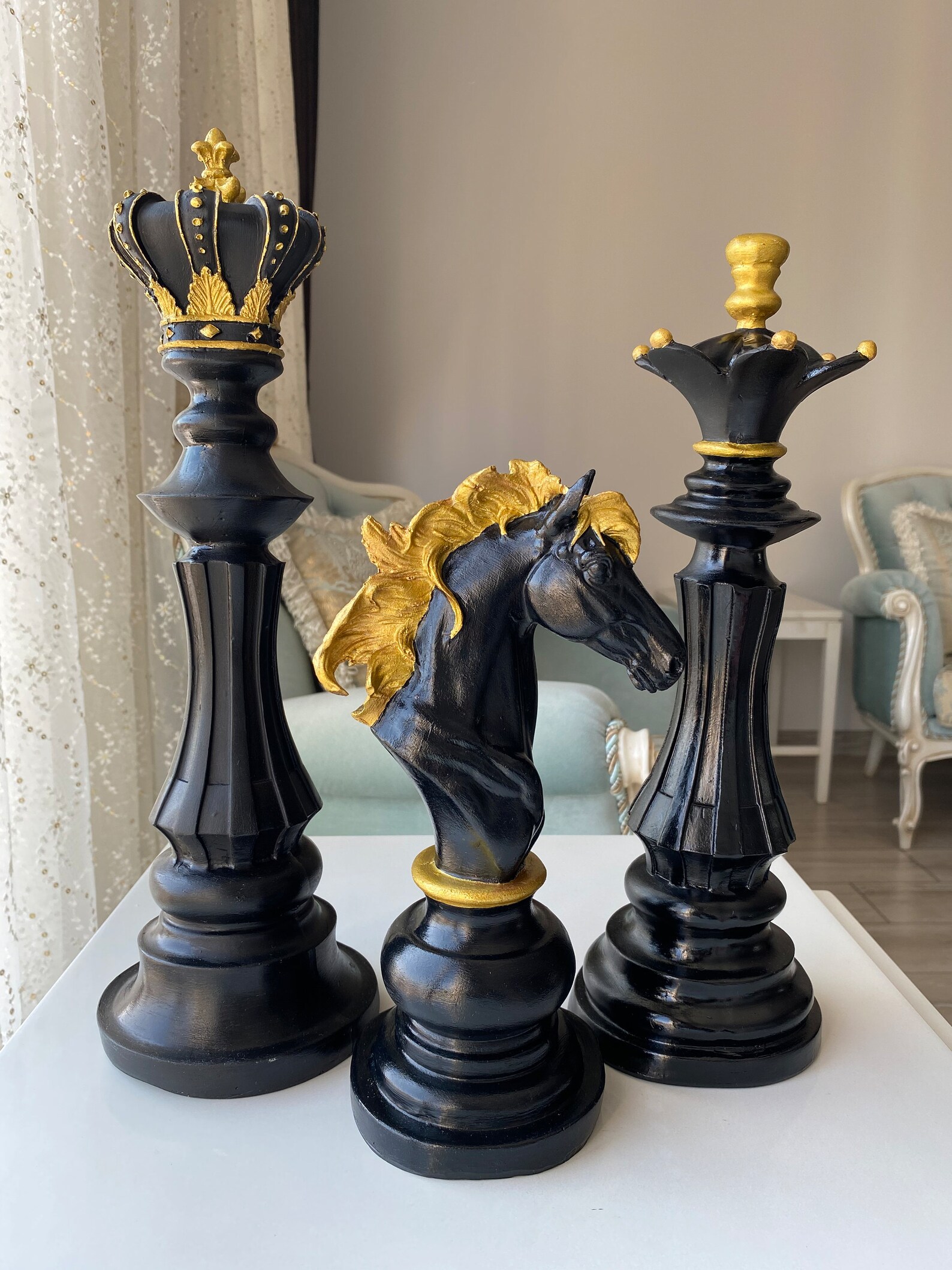 Large Triple Chess Set Black Gold Chess Set King Queen - Etsy