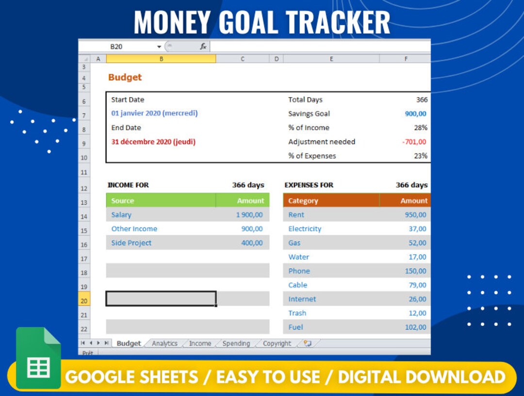 Money Goal Tracker Excel Template for Financial Success and - Etsy