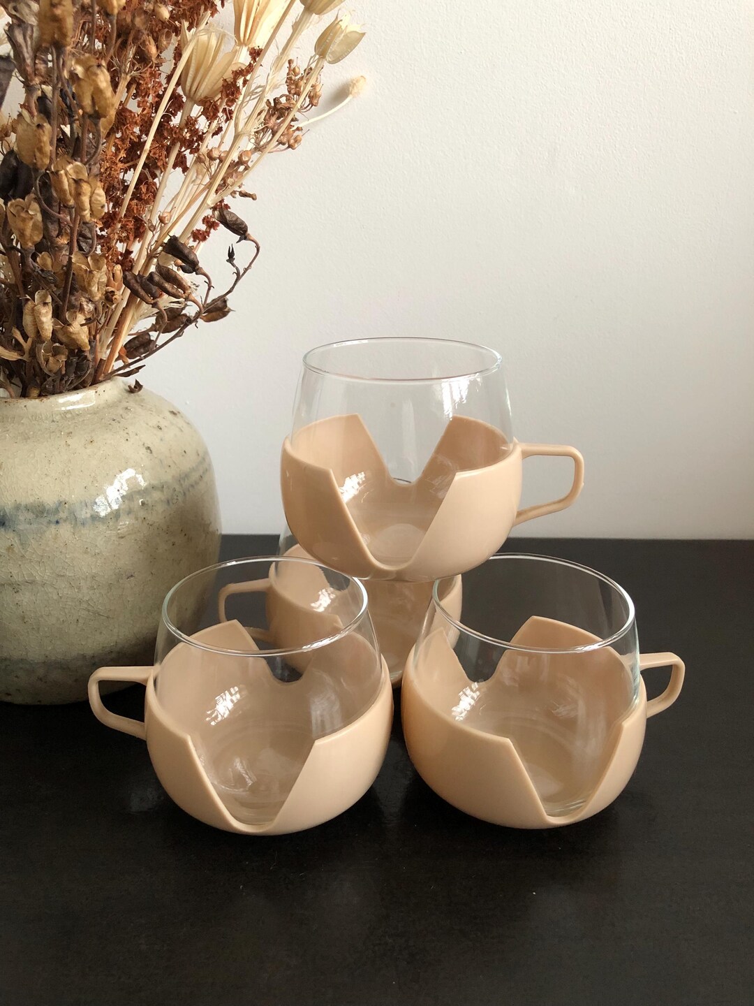 Dutch Vintage Tea Glasses With Plastic Holders X4 - Etsy