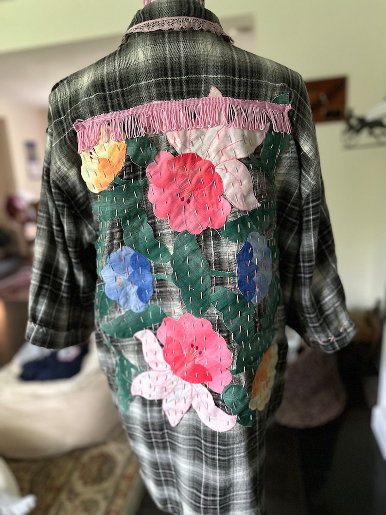 Hand Embellished Floral Flannel - Etsy
