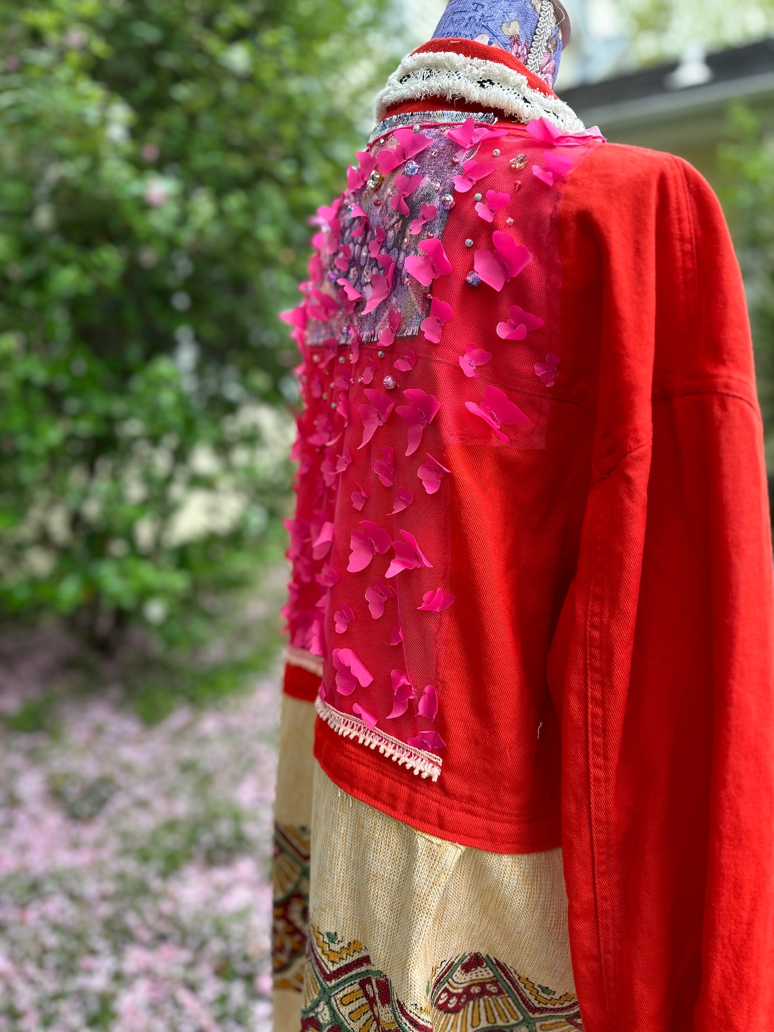 Red Denim Boho Hand Embellished Jacket - Etsy