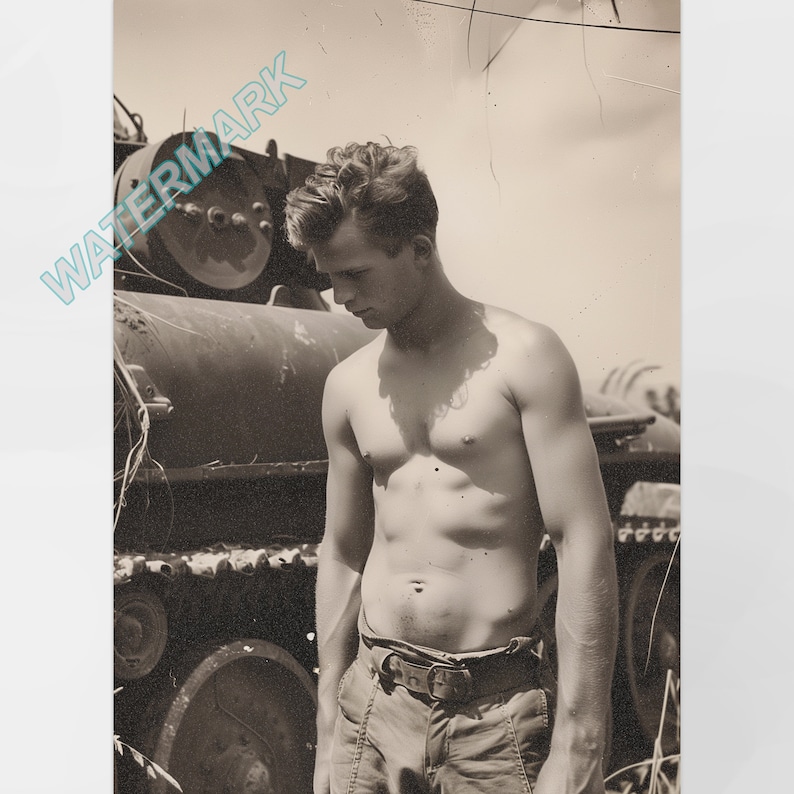 1943 WW2 GERMAN Shirtless Young Soldier With Tank, GAY Interest 7X5 ...