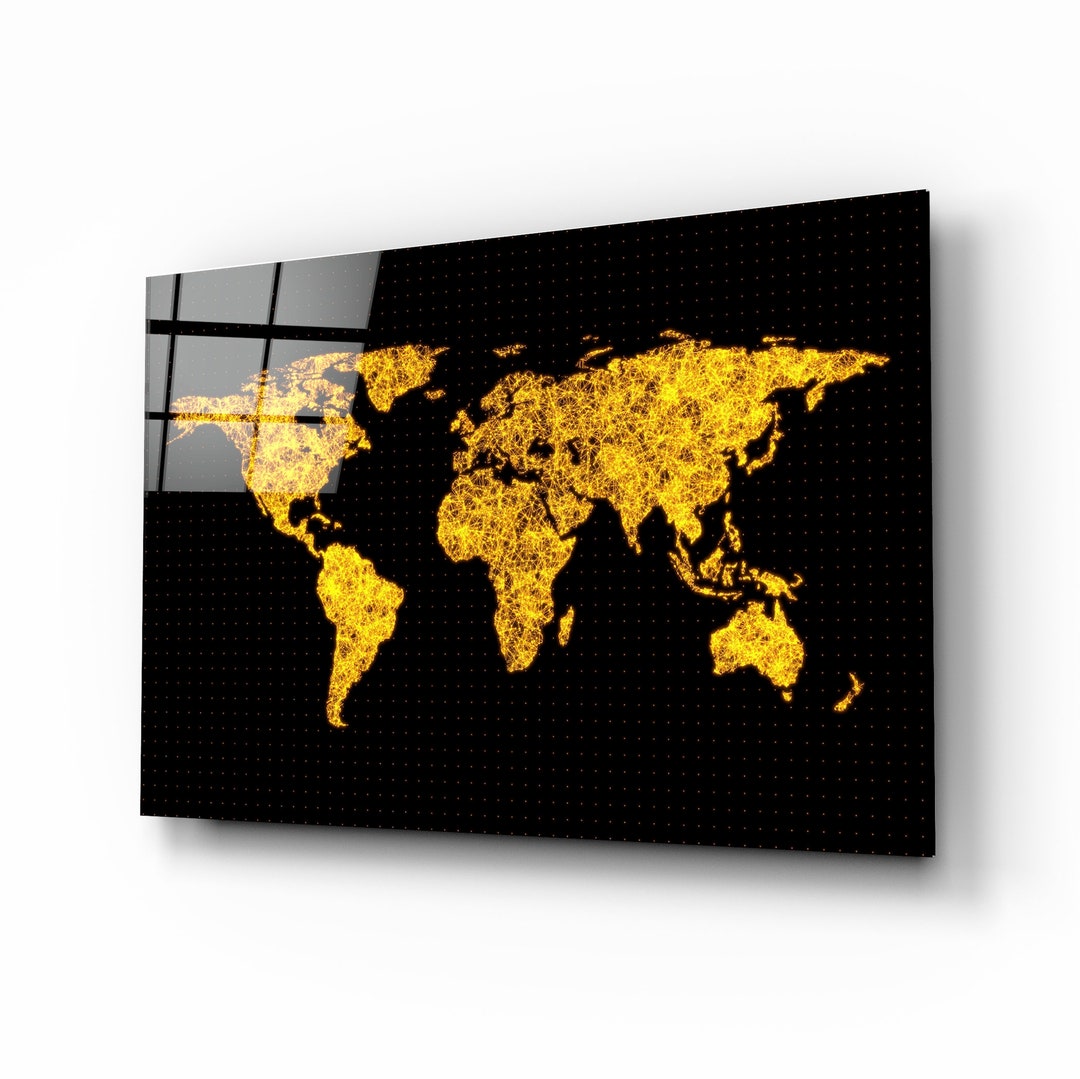World Map Glass Wall Art - Etsy
