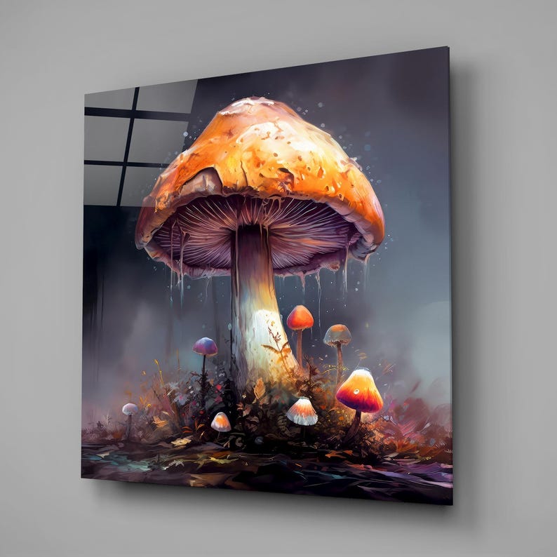 Abstract Art Mushroom - Glass Wall Art - Etsy