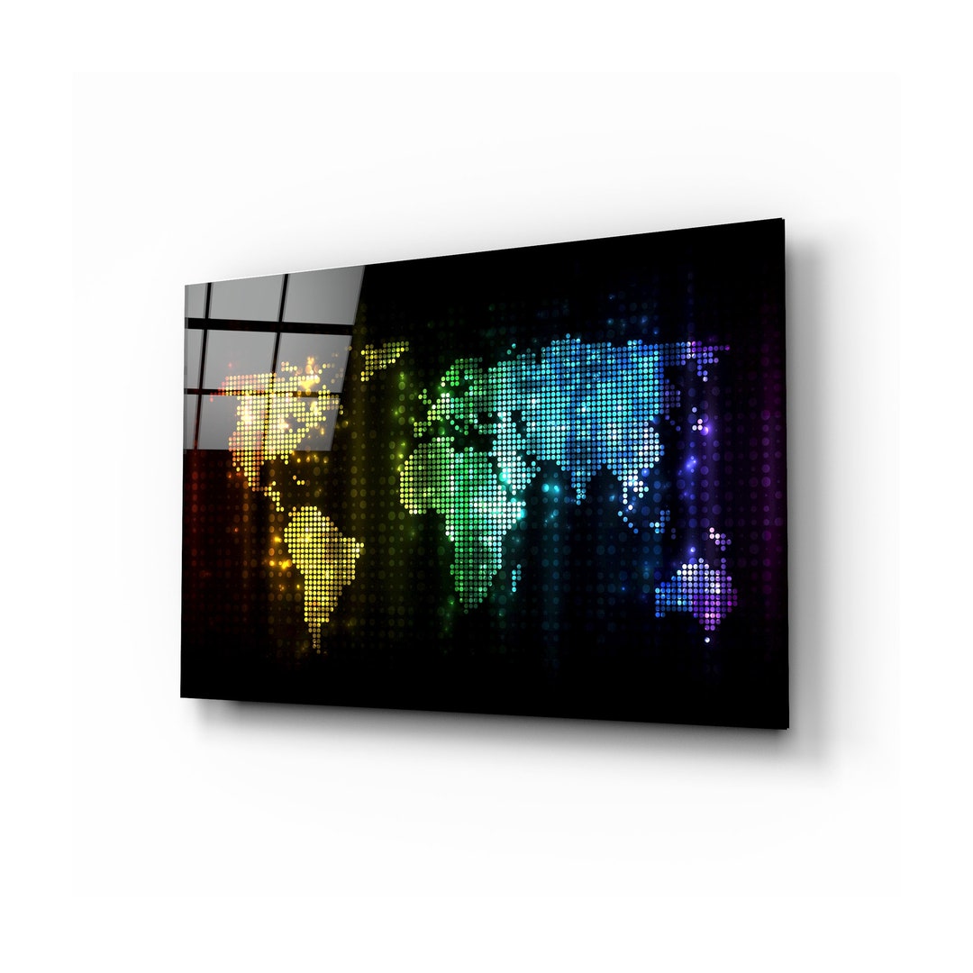 Colorful World Map Glass Wall Art - Etsy