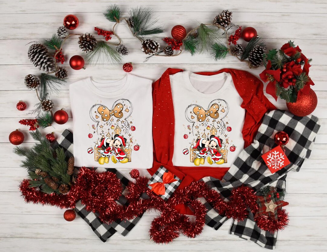 Mickey & Minnie Mistletoe Kissing Christmas Tee - Comfort Colors Cotton ...