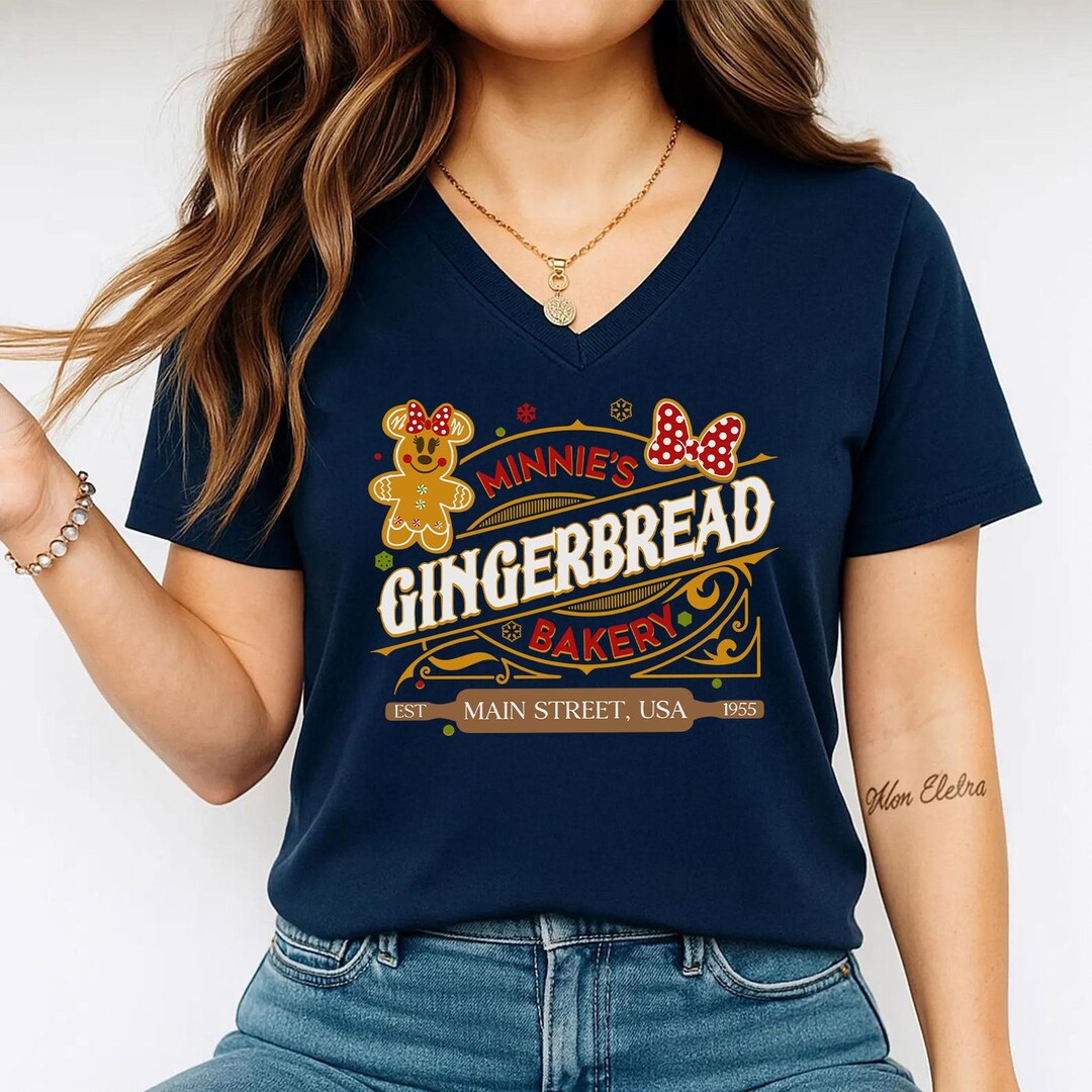 Minnie Mouse Gingerbread Bakery Shirt, Disney Christmas V-neck Tee ...