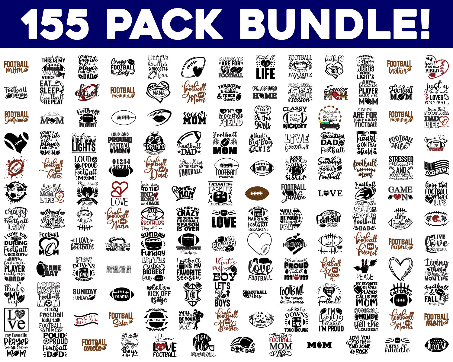 Football Mom Dad MEGA BUNDLE, 155 Designs, Football Mom Svg, Football ...