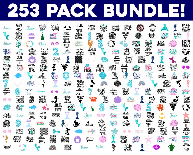 MERMAID MEGA BUNDLE, 253 Designs, Mermaid Svg, Cute Mermaids Svg ...
