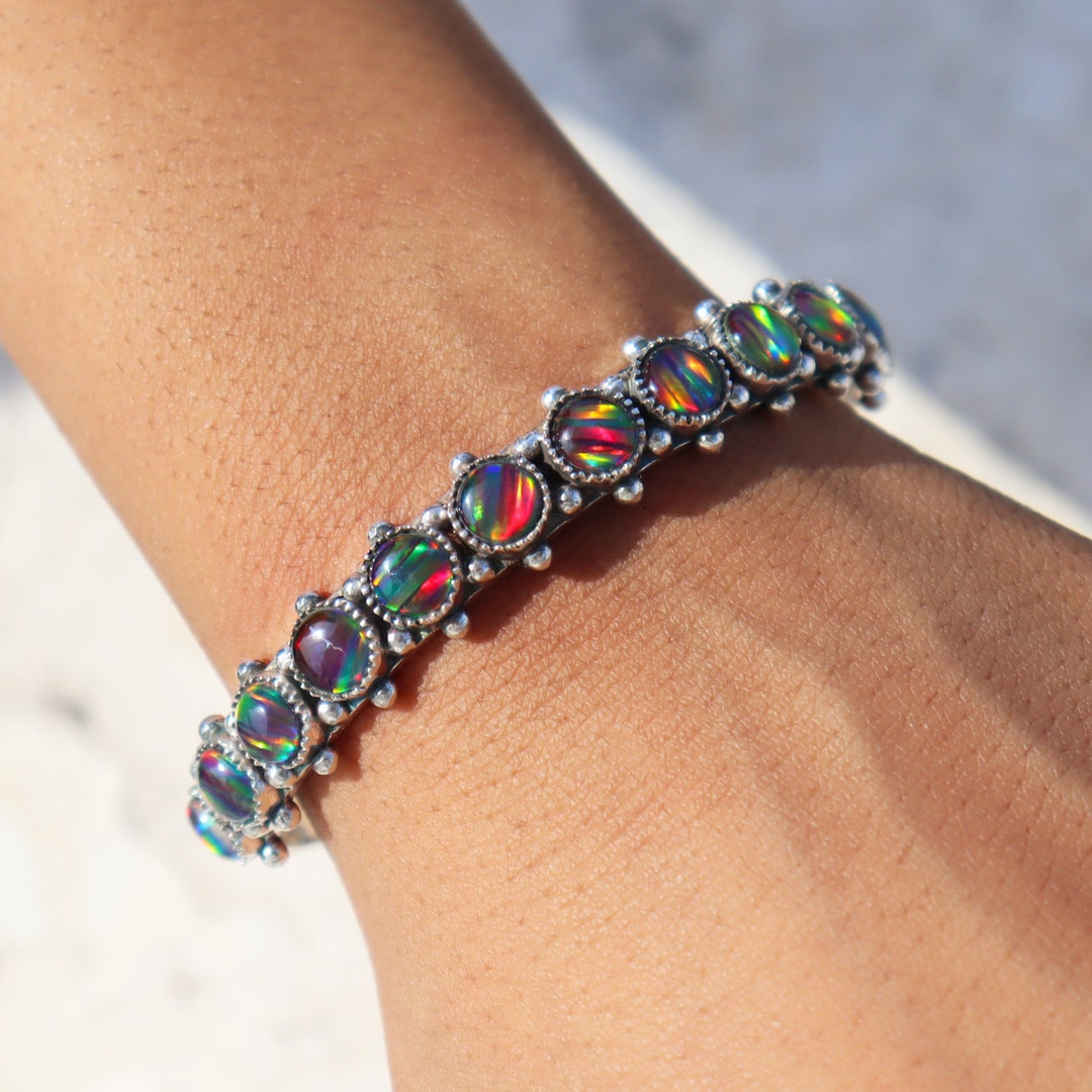 Natural Australian Colours Opal Bangle, Handmade Bangle, Adjustable ...