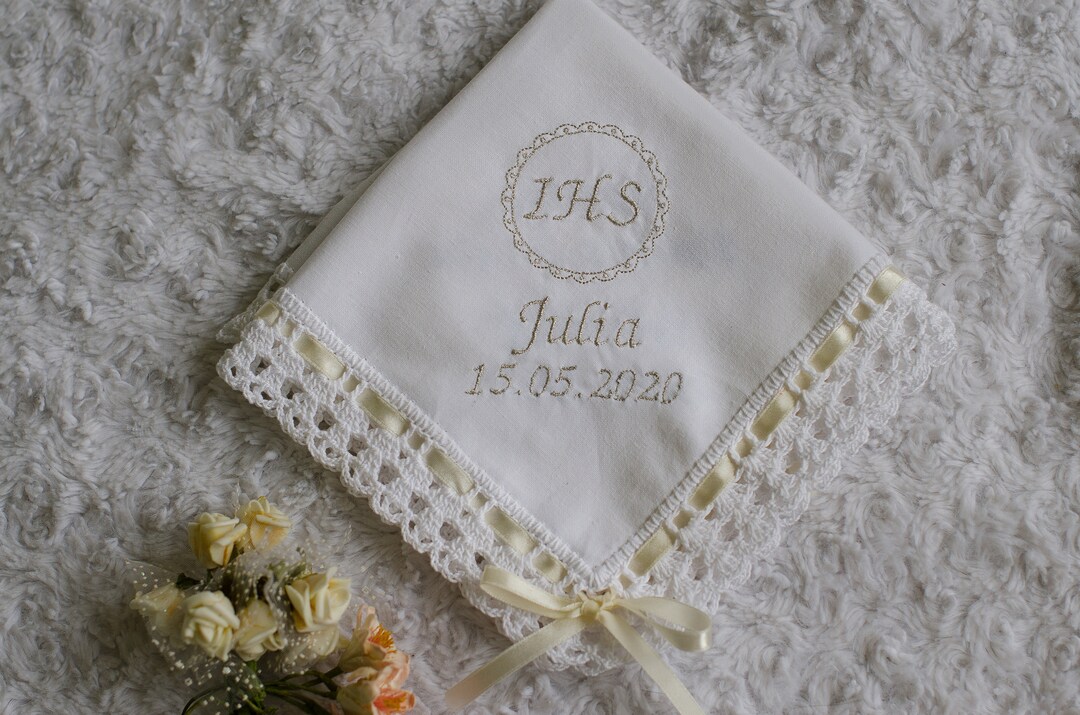 Commemorative Communion Handkerchief With Ecru Ribbon and Embroidery ...
