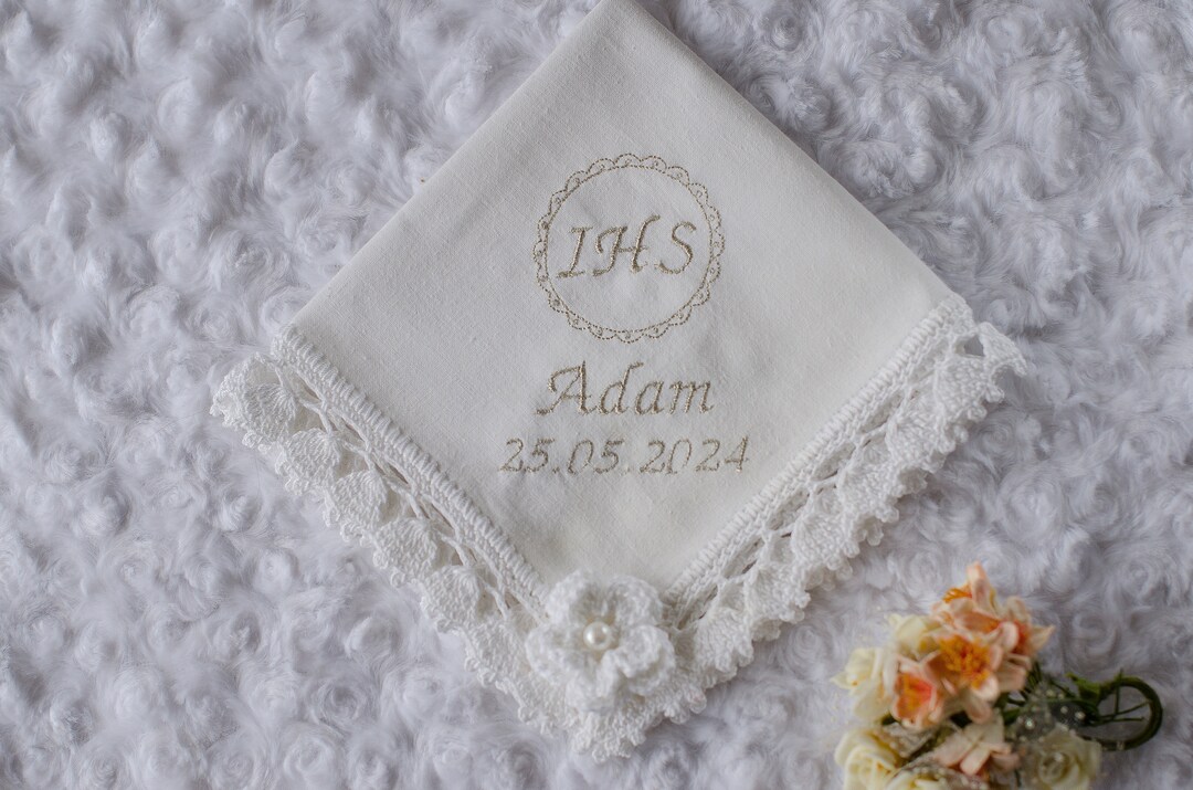 Communion Keepsake Handkerchief With Crochet Lace and Embroidery, for ...