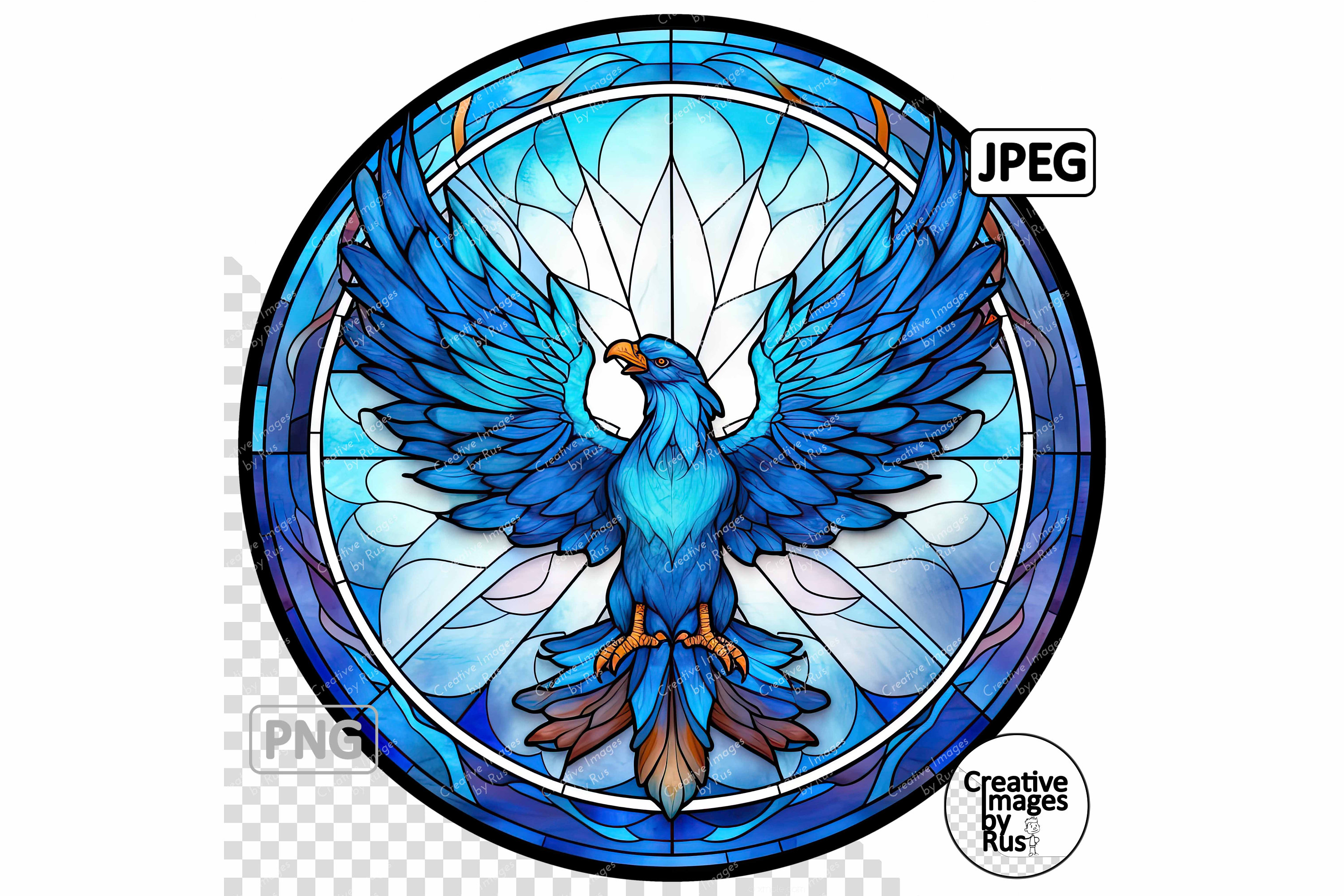 Mythical Blue Phoenix Stained Glass Clipart Round Image - Etsy