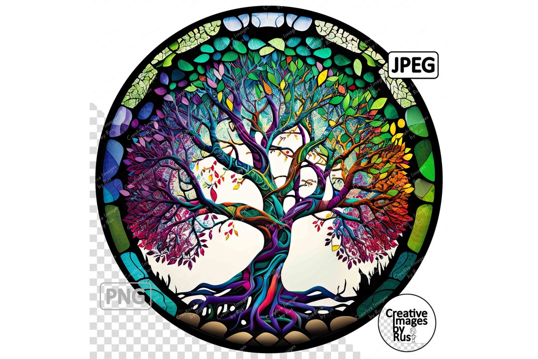 Tree Stained Glass Clipart, Round Image, Instant Digital Download, High ...