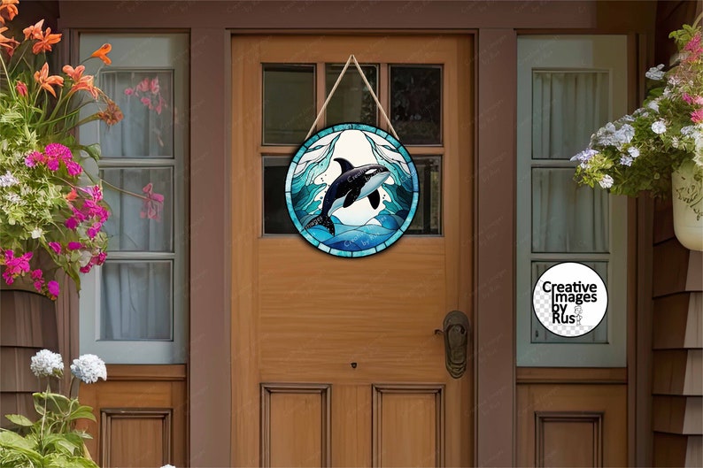 Orca Whale Stained Glass Clipart, Round Image, Instant Digital Download ...