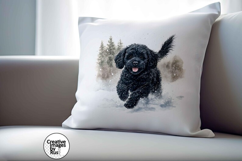 Cavapoo Black Dog Clipart, Watercolour Winter Snow Image, Instant ...