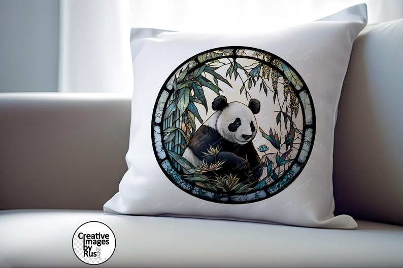 Panda Stained Glass Clipart Round Image Instant Digital - Etsy