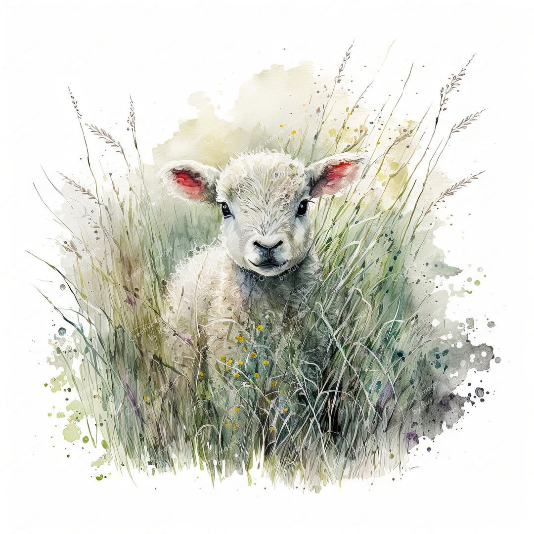 Cute Little Lamb Clipart, Lovely Watercolour Image, Instant Digital ...