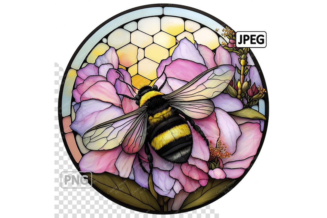 Bumblebee Stained Glass Clipart, Round Image, Instant Digital Download ...