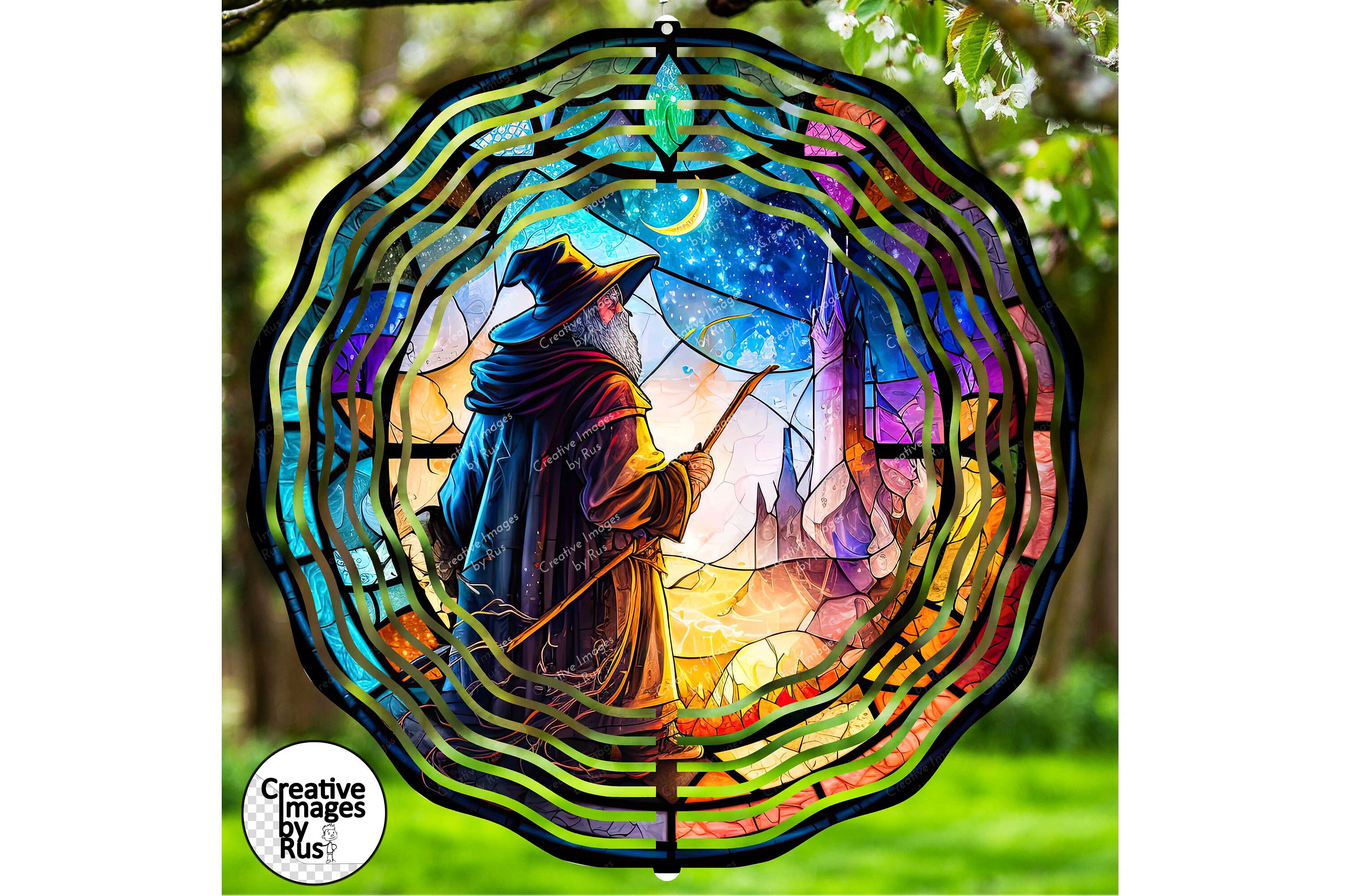 Mythical Wizard Stained Glass Clipart, Round Image, Instant Digital ...