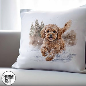 Cavapoo Cream Dog Clipart, Watercolour Winter Image, Instant Digital ...