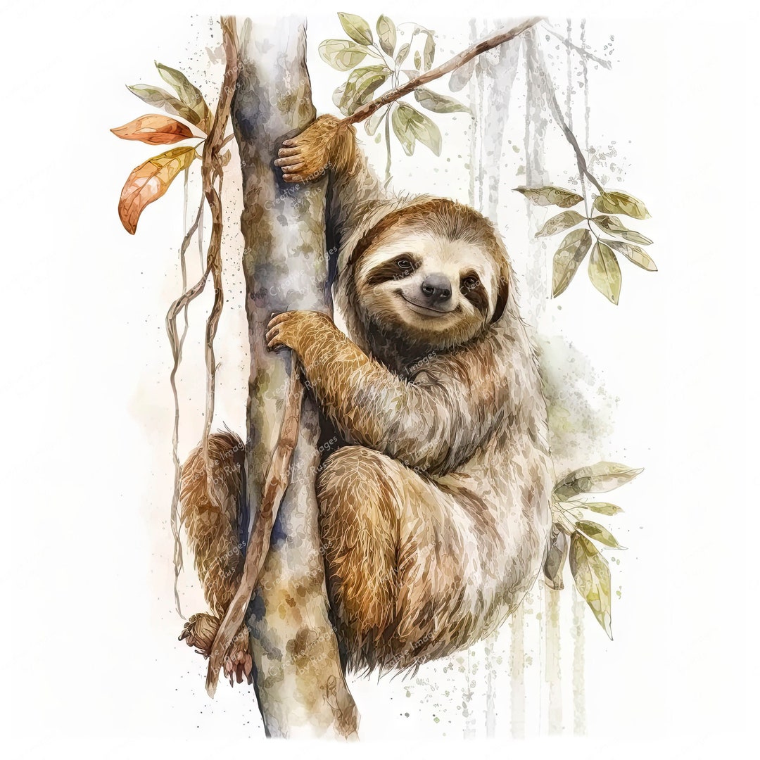 Sloth Clipart, Lovely Watercolour Image, Instant Digital Download, High ...