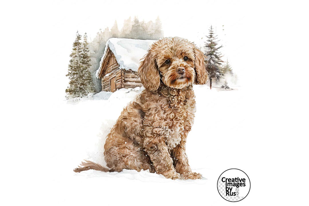 Cavapoo Light Brown Dog Clipart, Watercolour Winter Image, Instant ...