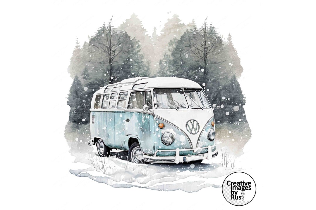 Campervan, Watercolour Winter Image, Instant Digital Download, High ...