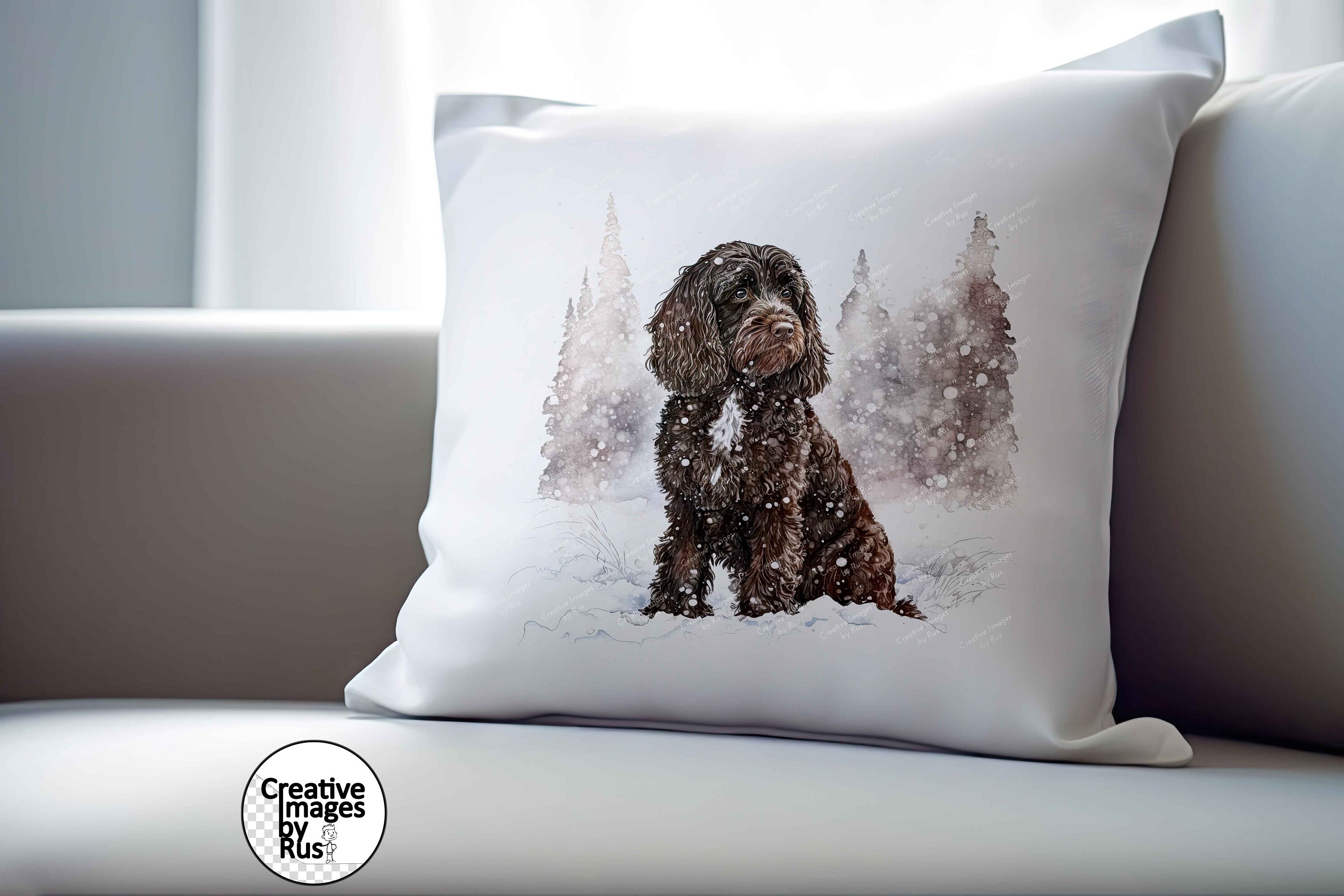 Cockapoo Chocolate Brown Dog Clipart, Watercolour Winter Image, Instant ...