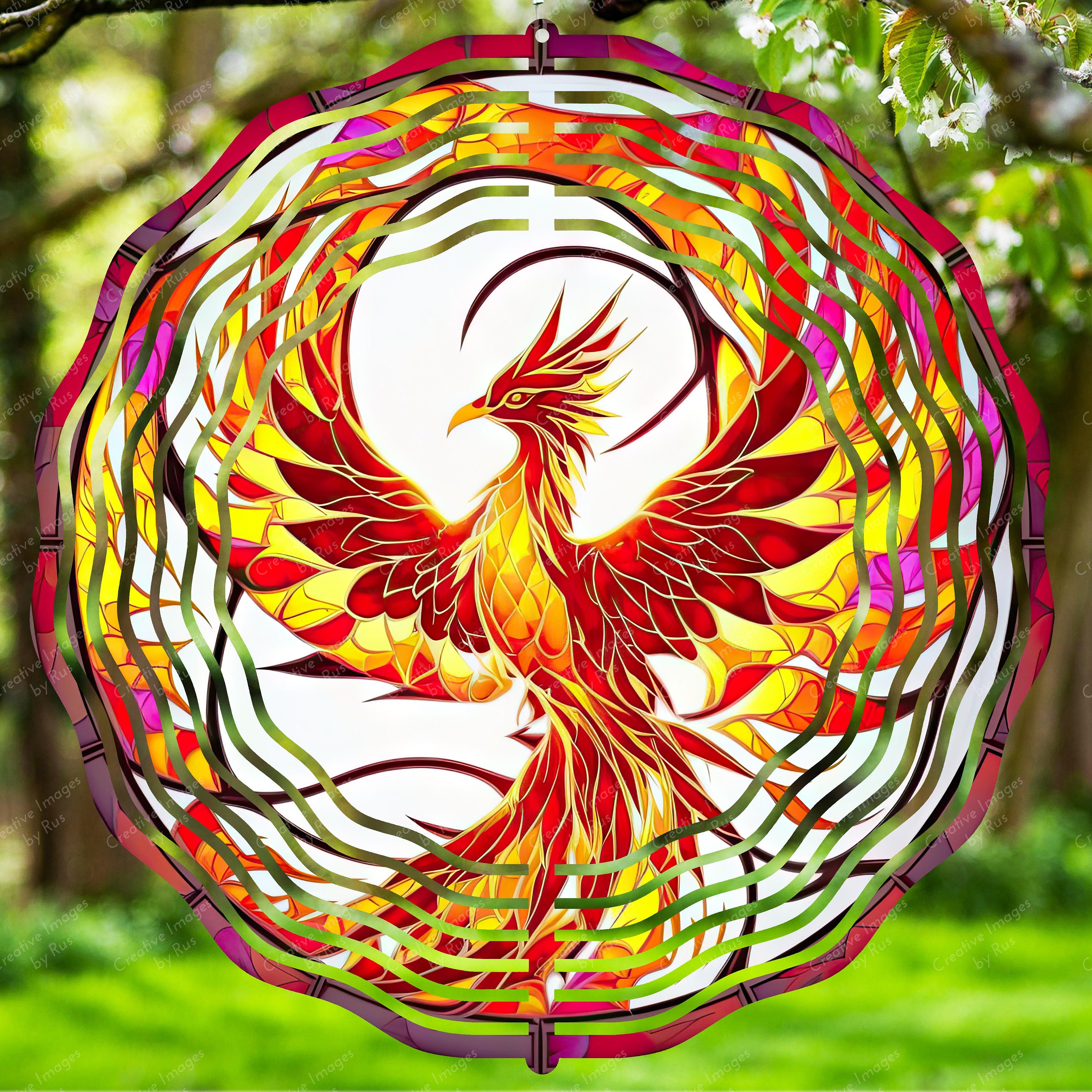 Mythical Phoenix Stained Glass Clipart Round Image Instant - Etsy