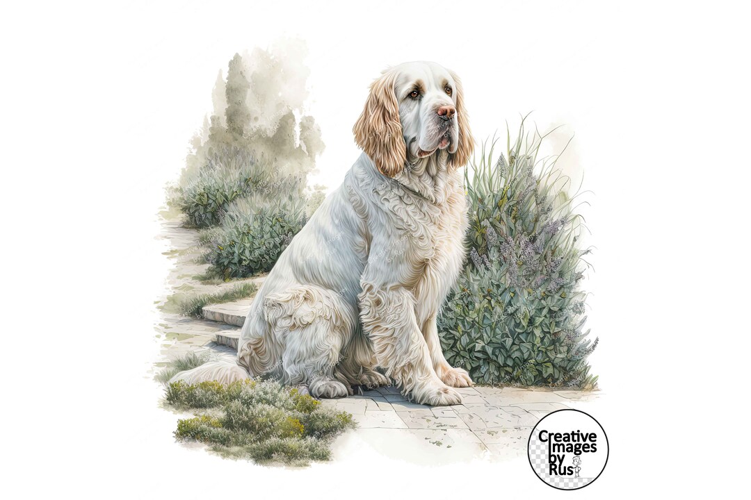 Clumber Spaniel Dog Clipart, Watercolour Image, Instant Digital ...
