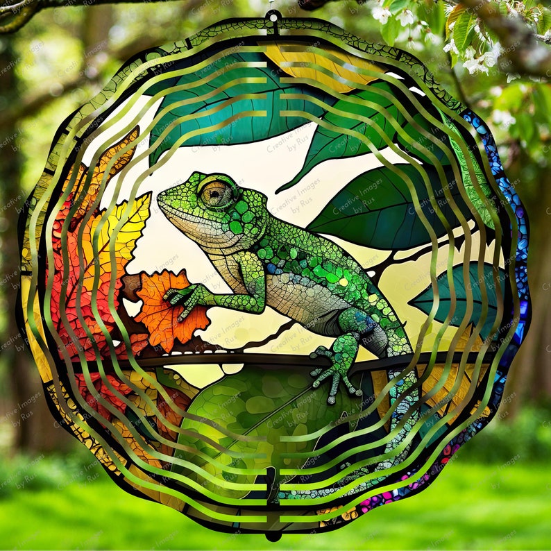 Chameleon Lizard Stained Glass Clipart Round Image Instant - Etsy