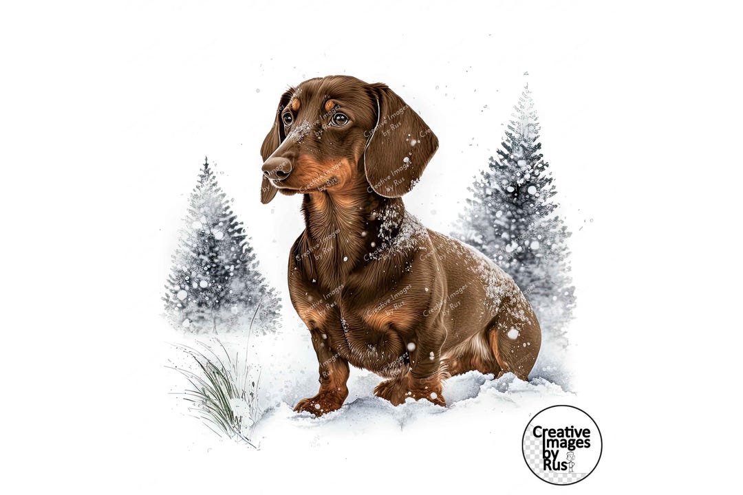 Dachshund Dog Clipart, Watercolour Winter Image, Instant Digital ...