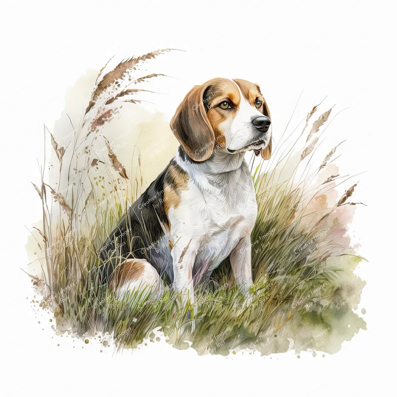 Beagle Sitting Clipart Watercolour Dog Image Instant Digital - Etsy