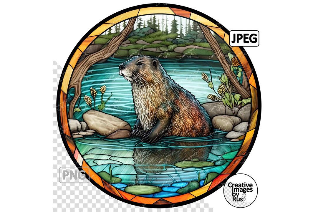 Beaver Stained Glass Clipart, Round Image, Instant Digital Download ...