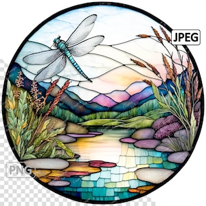 Dragonfly Stained Glass Clipart Round Image Instant Digital - Etsy