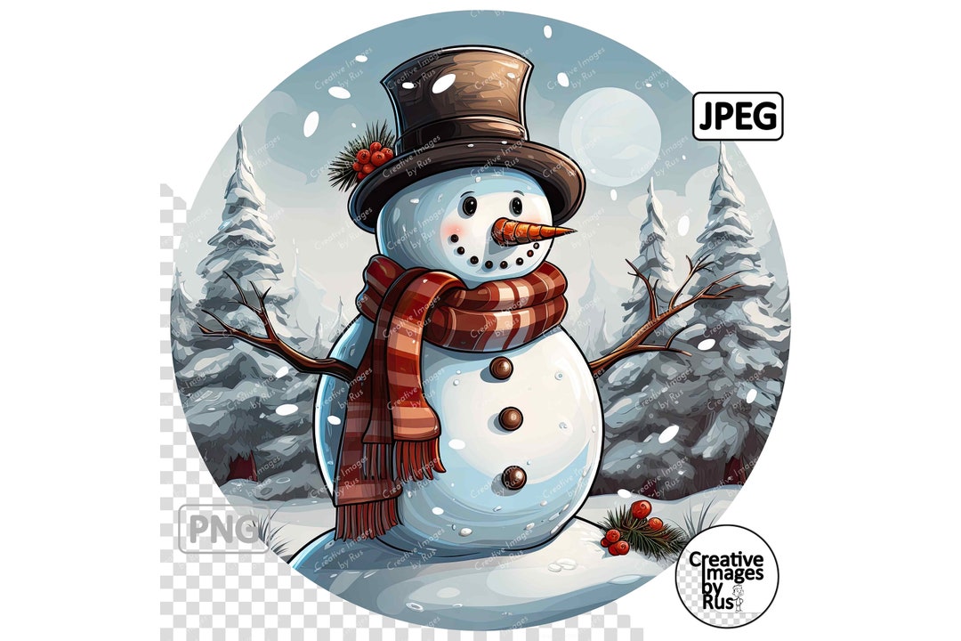Snowman Clipart, Round Image, Instant Digital Download, High Quality ...