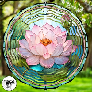 Lotus Flower Stained Glass Window Clipart, Round Image, Instant Digital ...