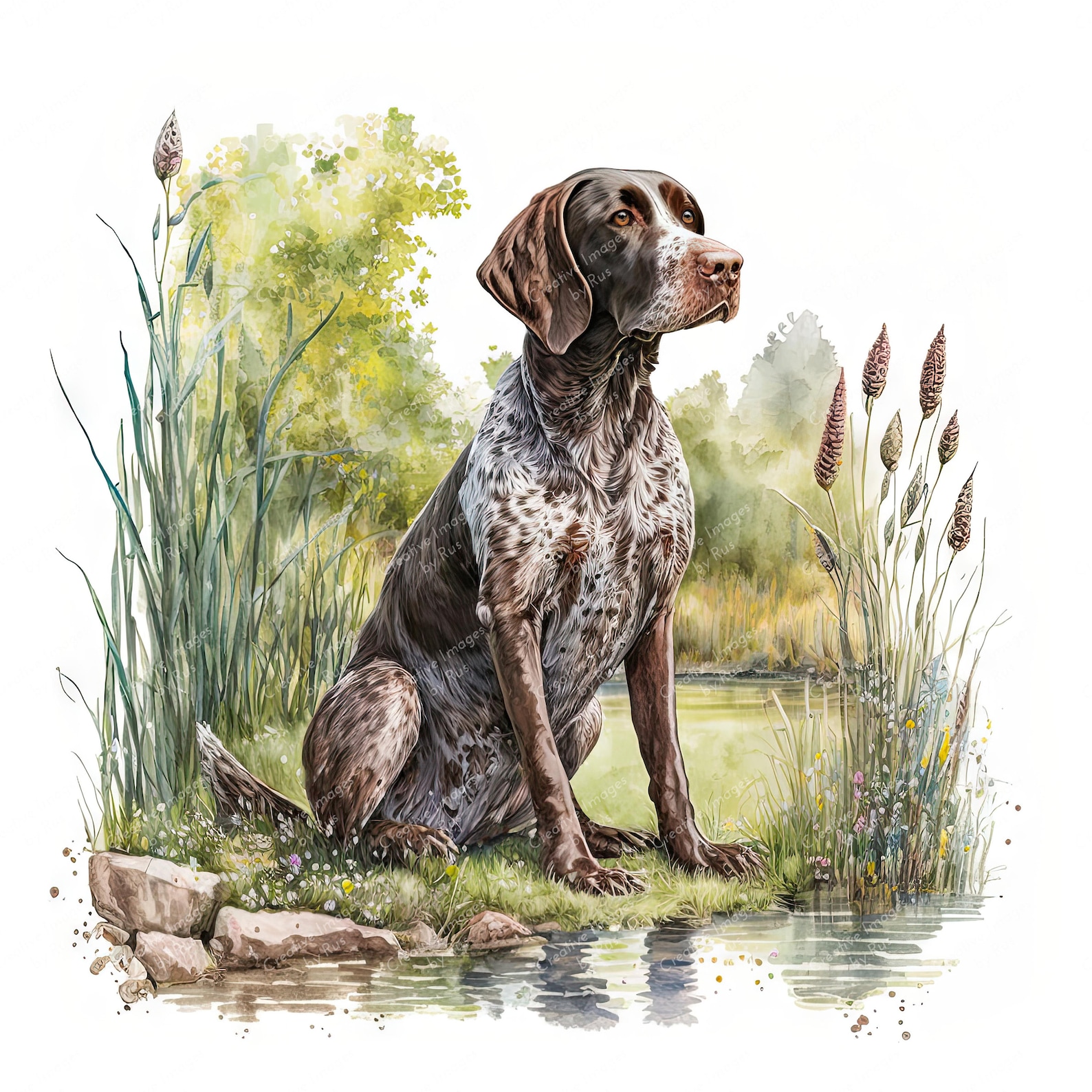 German Shorthaired Pointer Dog Clipart Garden Watercolour - Etsy
