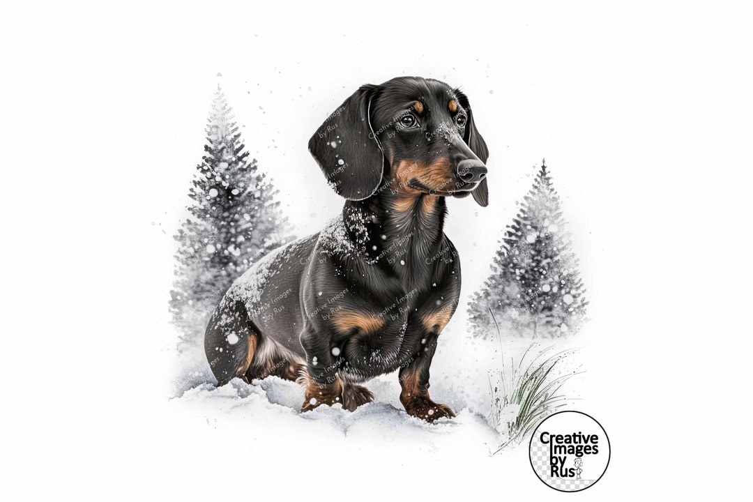 Dachshund Dog Clipart, Watercolour Winter Image, Instant Digital ...