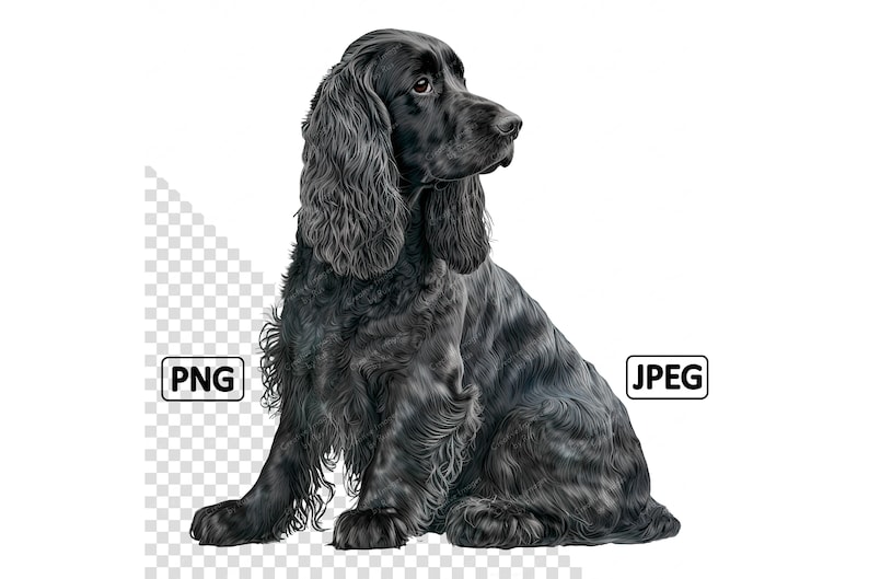 Cocker Spaniel Black Dog Clipart, Watercolour Image, Instant Digital ...