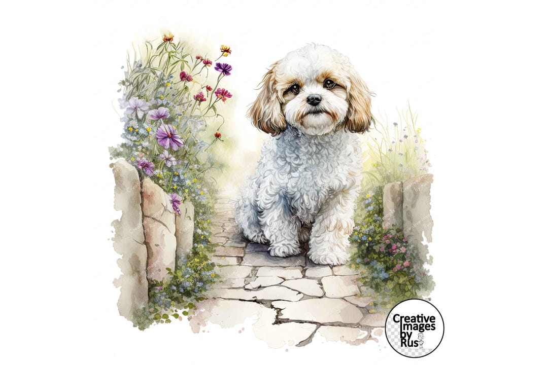 Cavachon Dog Clipart, Watercolour Garden Image, Instant Digital ...