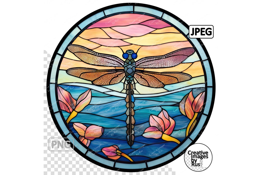 Dragonfly Stained Glass Clipart, Round Image, Instant Digital Download ...