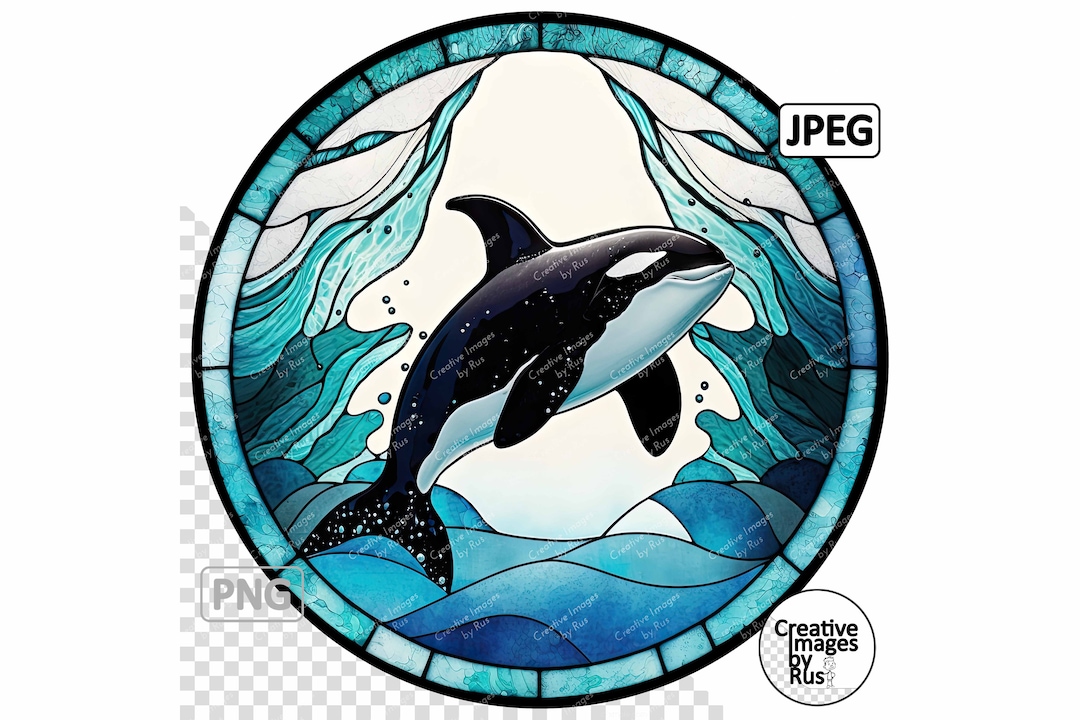 Orca Whale Stained Glass Clipart, Round Image, Instant Digital Download ...
