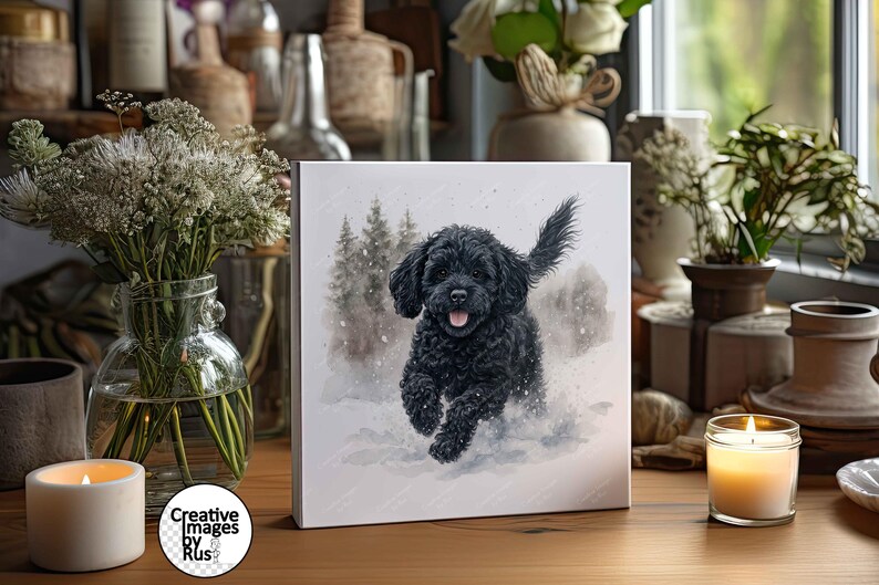 Cavapoo Black Dog Clipart, Watercolour Winter Snow Image, Instant ...