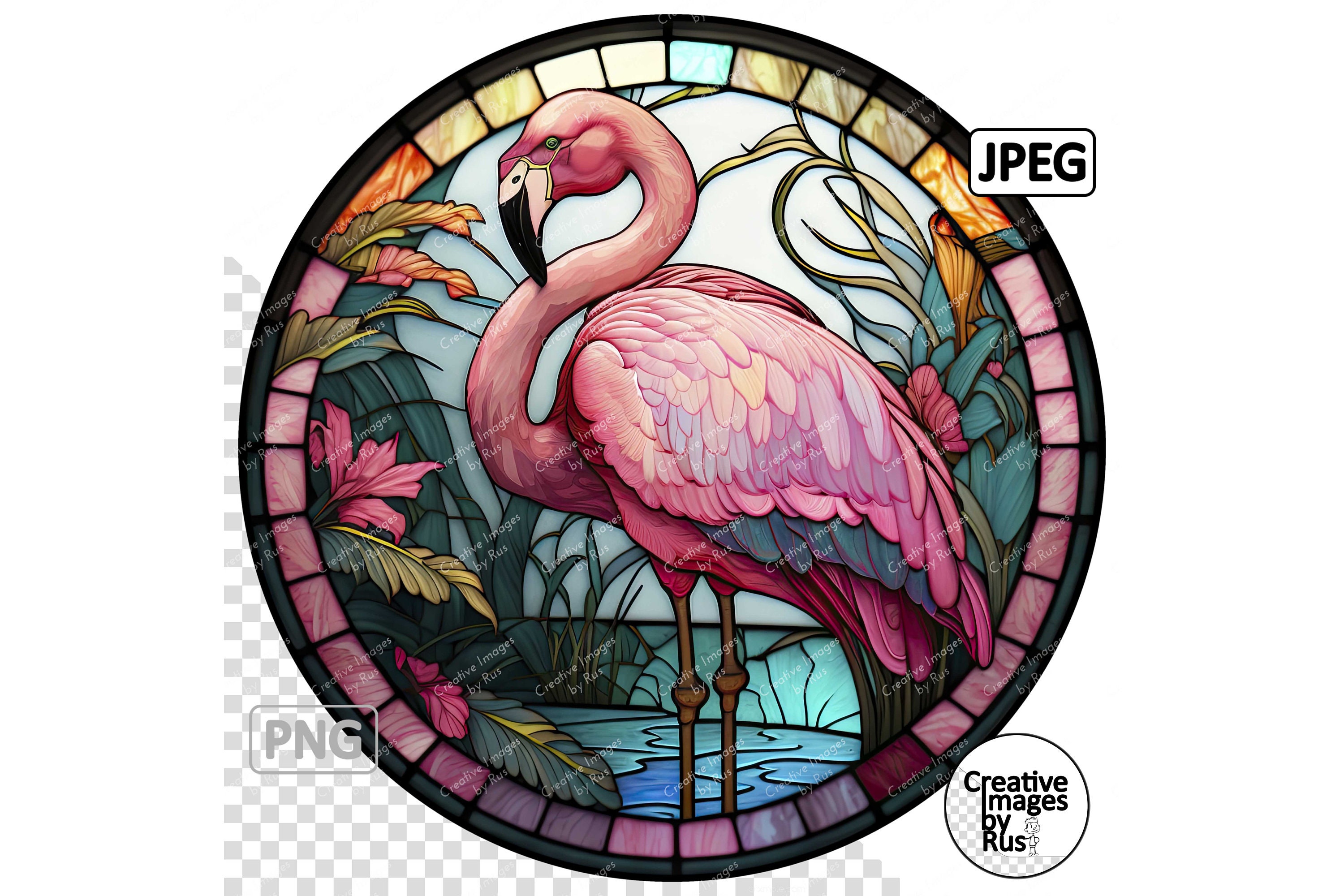 Flamingo Stained Glass Clipart Round Image Instant Digital - Etsy