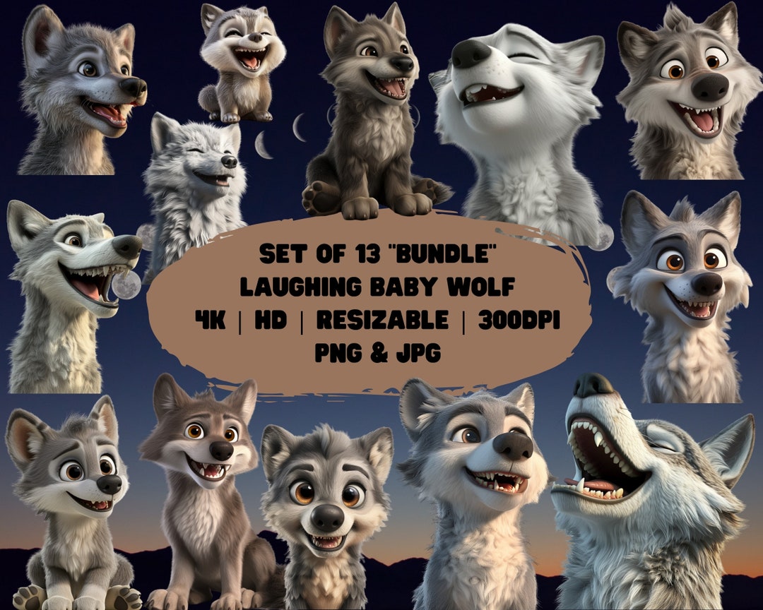 Adorable Laughing Baby Wolves - Funny Wolves - Baby Wolf - Digital ...