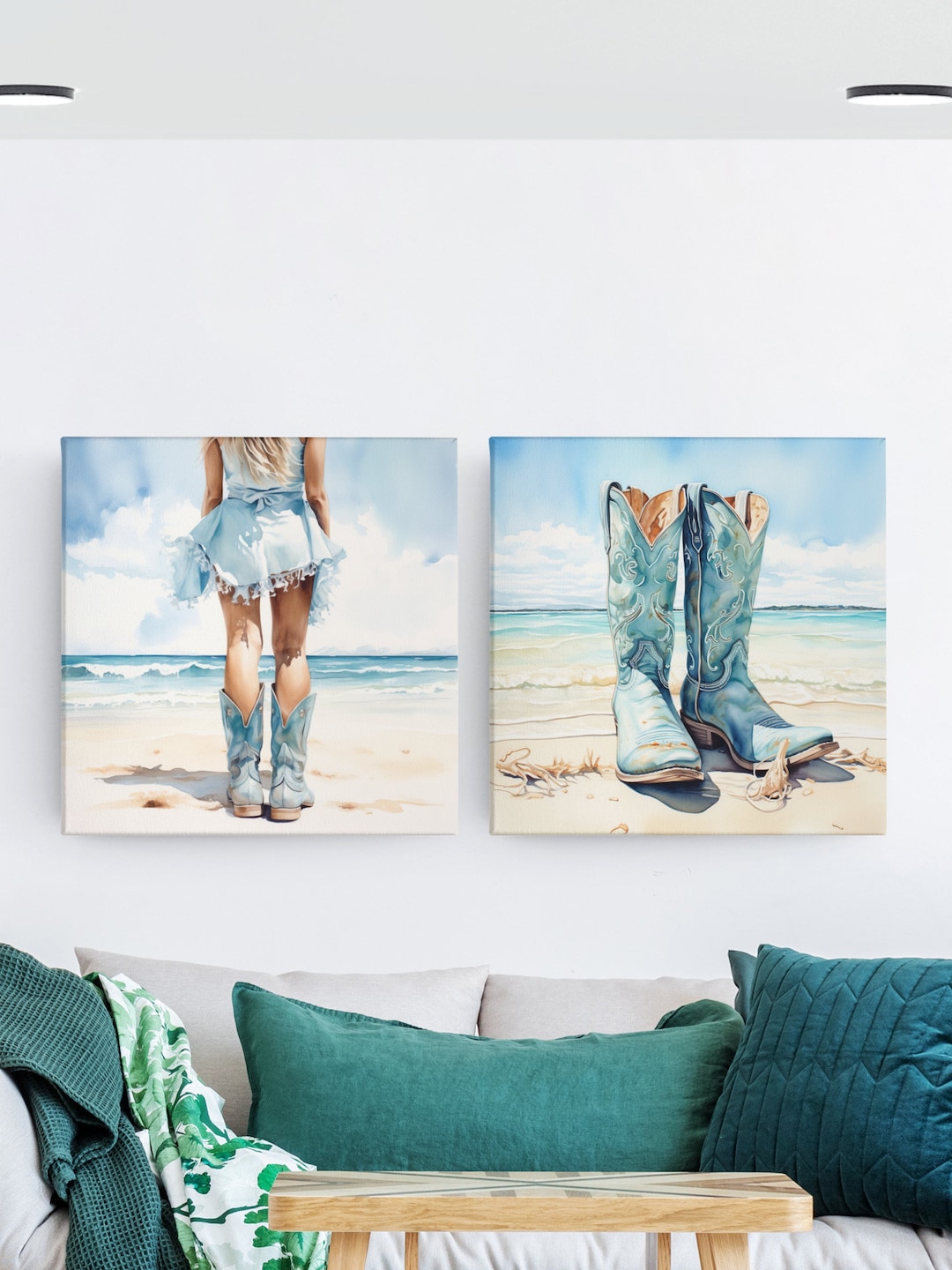 Coastal Cowgirl, Cowgirl Wall Art, Cowgirl Boots Wall Art, Beachy Rooom ...