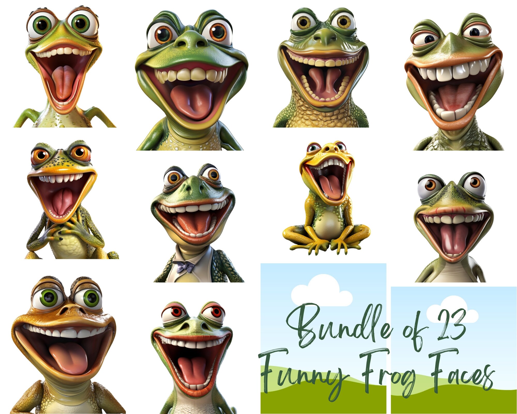 Funny Frog Faces Bundle - 23 Hilarious Frog Expressions - Funny Frog ...