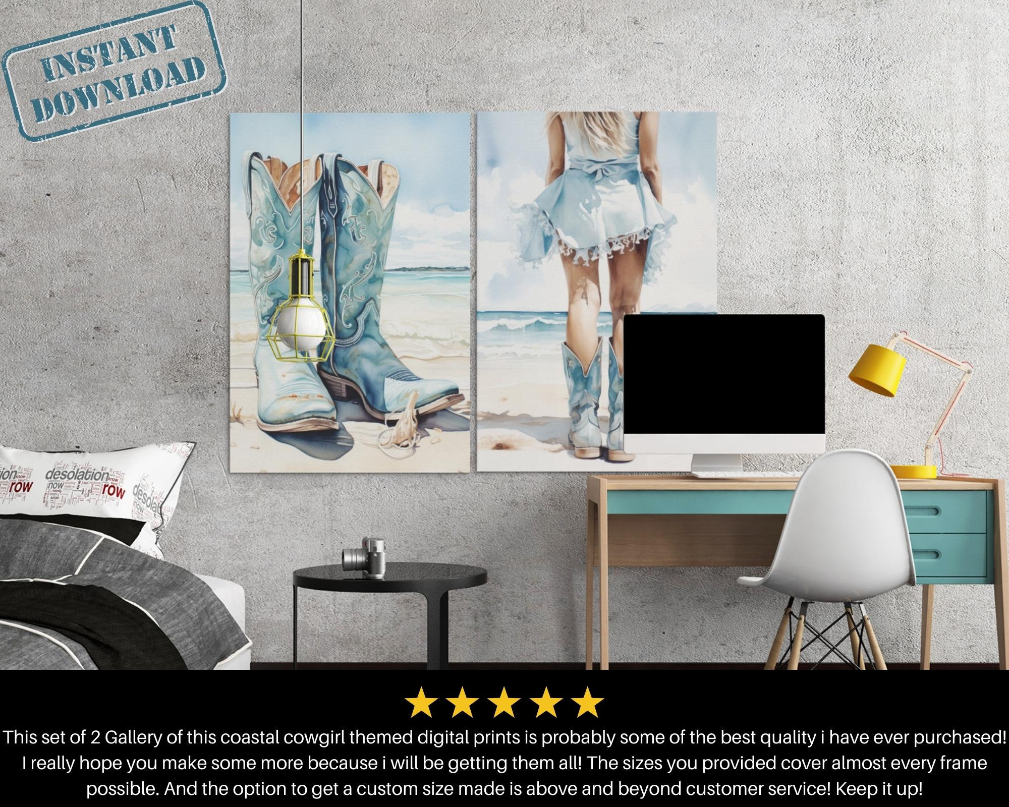 Coastal Cowgirl, Cowgirl Wall Art, Cowgirl Boots Wall Art, Beachy Rooom ...